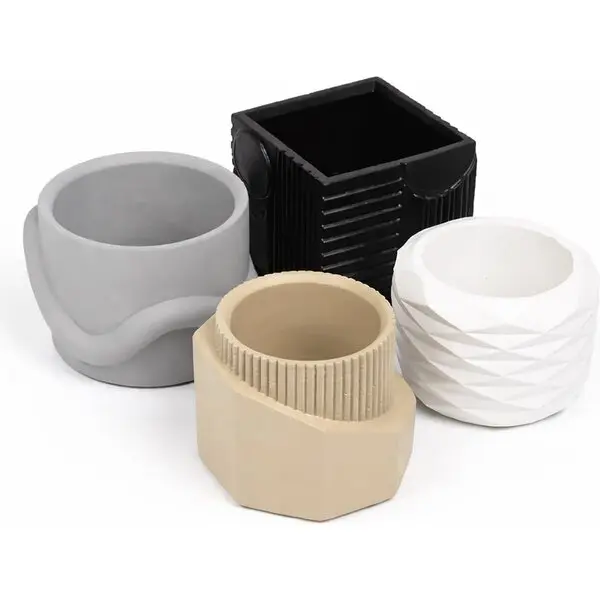 JONATHAN Y Romy Modern Minimalist Handmade Concrete Geometric Planter Set With Drainage Holes - Black
