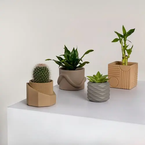 JONATHAN Y Romy Modern Minimalist Handmade Concrete Geometric Planter Set With Drainage Holes