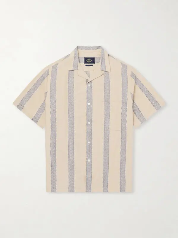 Portuguese Flannel Lousada Camp-collar Embroidered Striped Cotton Shirt - Neutrals