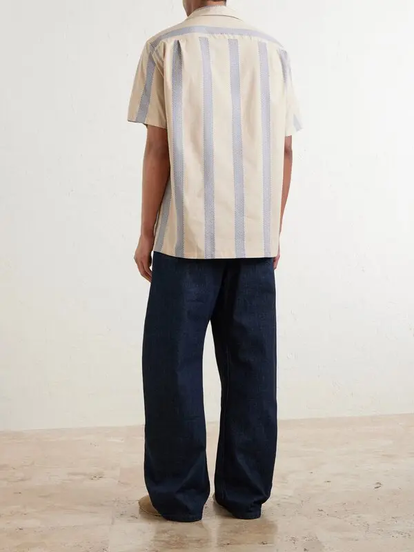 Portuguese Flannel Lousada Camp-collar Embroidered Striped Cotton Shirt - Neutrals