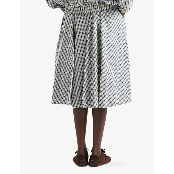 Prada Checked Flared Chambray Midi Skirt - Neutral
