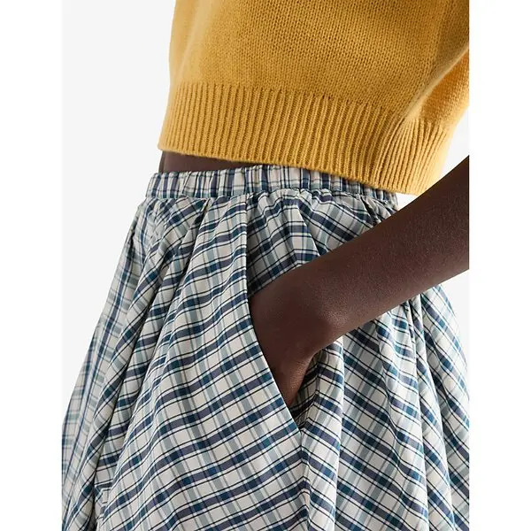 Prada Checked Flared Chambray Midi Skirt - Neutral