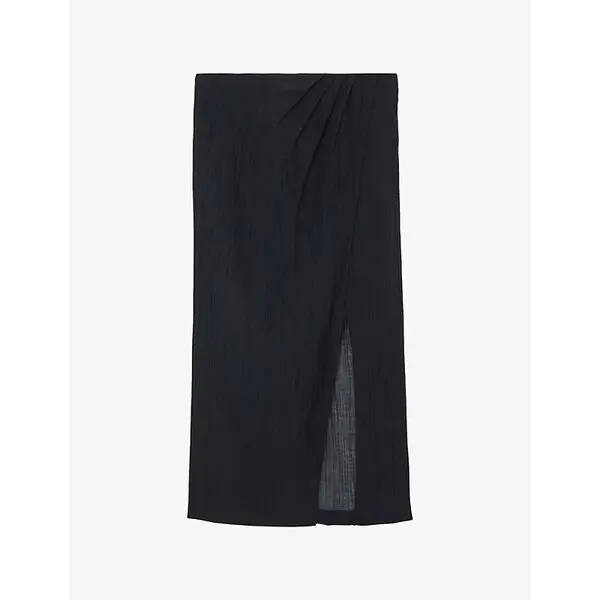 REISS Cotton-blend Maxi Wrap Skirt - Navy