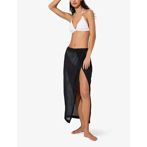 REISS Cotton-blend Maxi Wrap Skirt - Navy