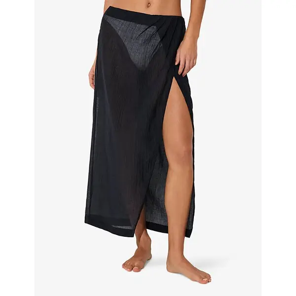 REISS Cotton-blend Maxi Wrap Skirt - Navy