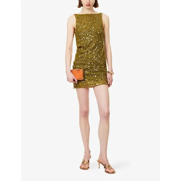Bec & Bridge Cabine Boatneck Sequin Woven Mini Dress