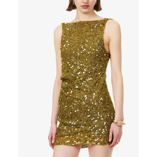 Bec & Bridge Cabine Boatneck Sequin Woven Mini Dress