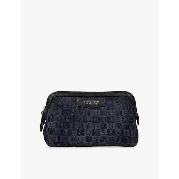 Smythson Stamp Small Canvas Travel Pouch - Navy