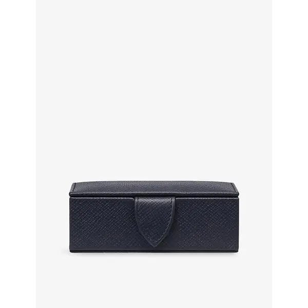 Smythson Panama Small Leather Cufflink Box 11cm - Navy