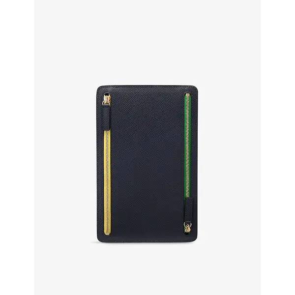 Smythson Panama Multi-zip Leather Case - Navy