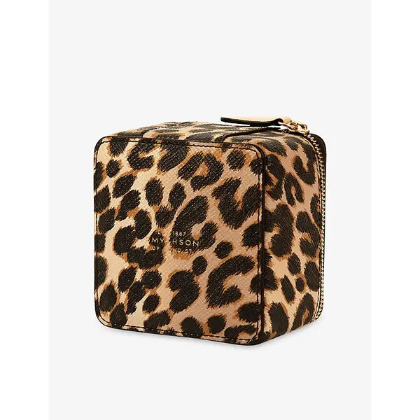 Smythson Panama Leopard Medium Leather Trinket Case