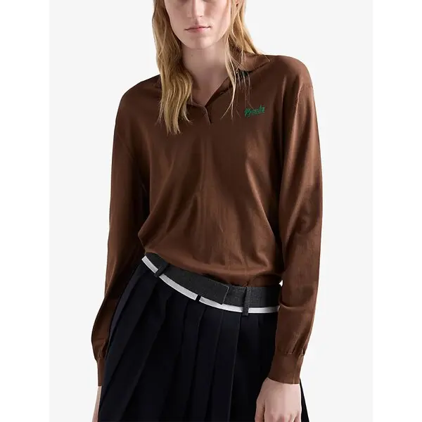 Prada Branded-print Knitted Silk Polo Shirt