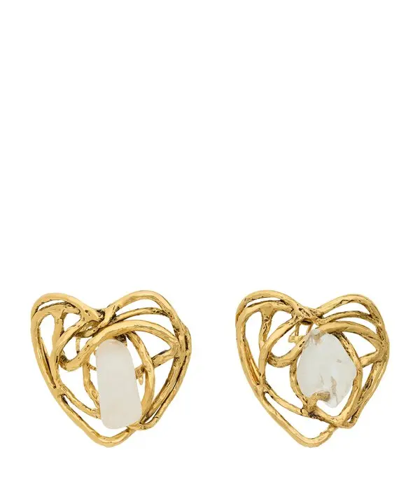 Saint Laurent Crystal Quartz Heart Clip-on Earrings - Yellow