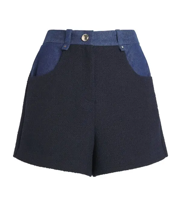 Maje Tweed Denim-trim Shorts