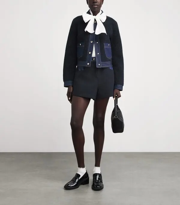 Maje Tweed Denim-trim Shorts