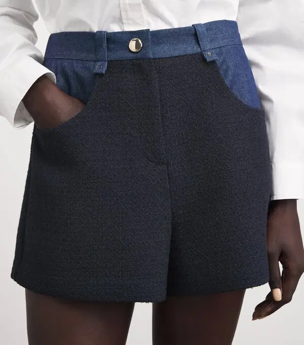 Maje Tweed Denim-trim Shorts