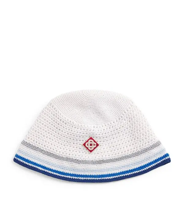 Casablanca Crochet Metallic-stripe Beanie - White
