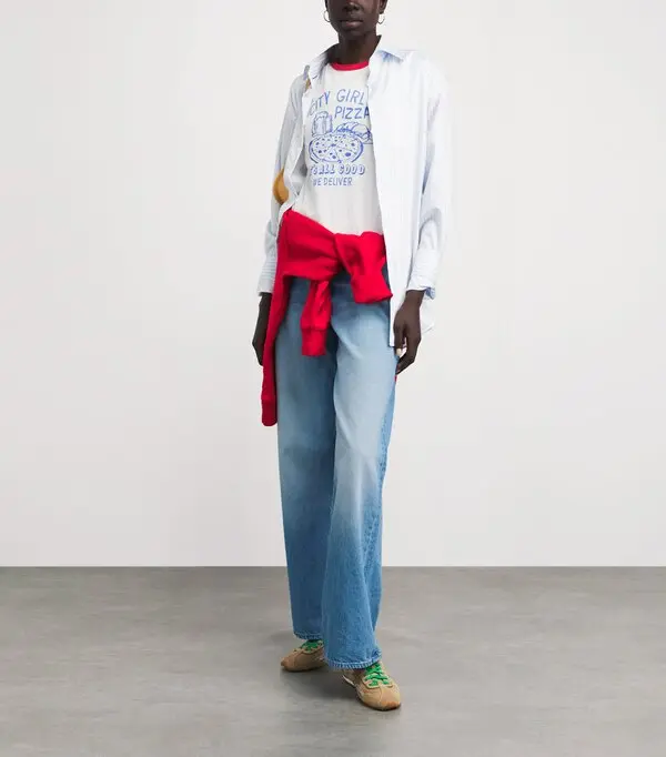 MOTHER The Rerun Zip Sneak Wide-leg Jeans - Blue