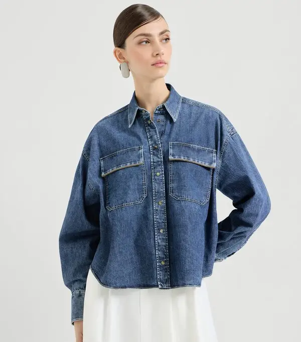 Brunello Cucinelli Denim Shirt With Monili Embellishments