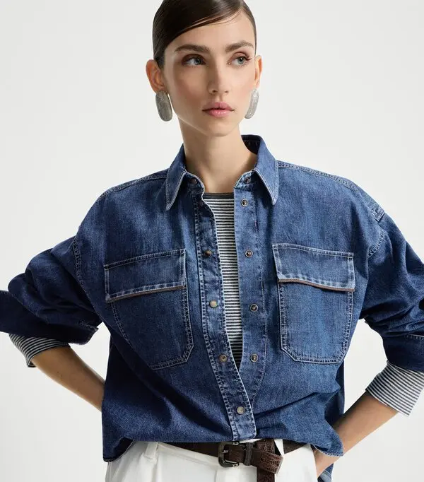 Brunello Cucinelli Denim Shirt With Monili Embellishments