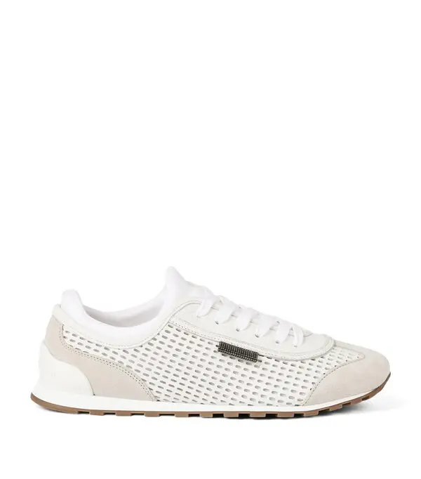 Brunello Cucinelli Leather Net-trim Sneakers - White