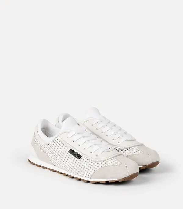 Brunello Cucinelli Leather Net-trim Sneakers - White