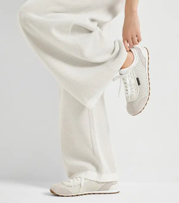 Brunello Cucinelli Leather Net-trim Sneakers - White