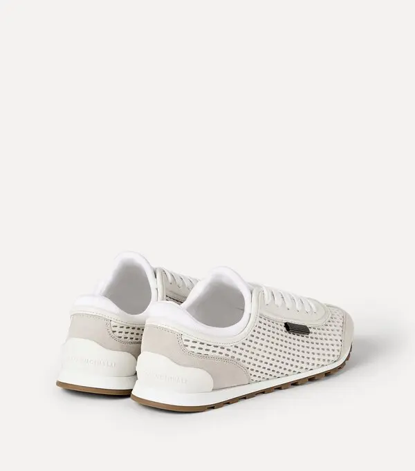 Brunello Cucinelli Leather Net-trim Sneakers - White