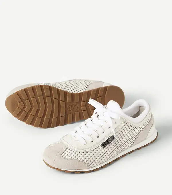Brunello Cucinelli Leather Net-trim Sneakers - White