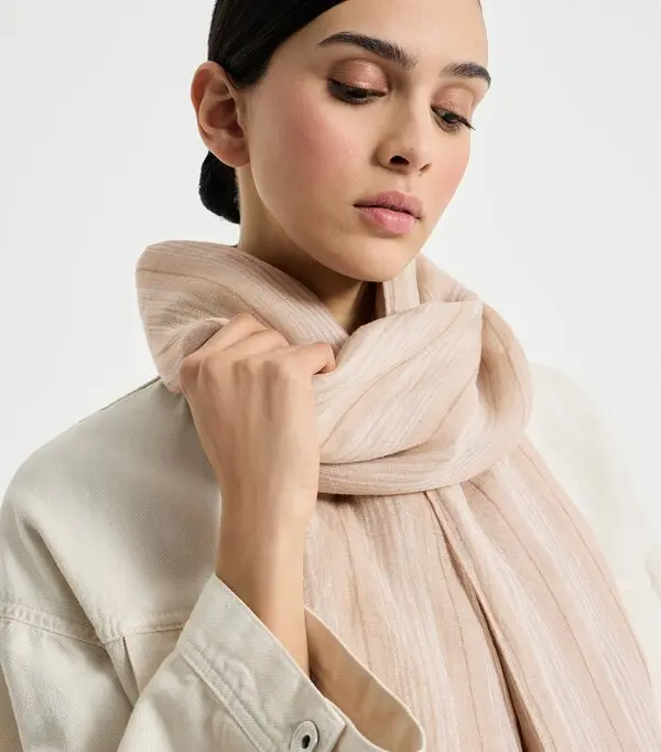 Brunello Cucinelli Linen-blend Chalk Stripe Scarf - Beige