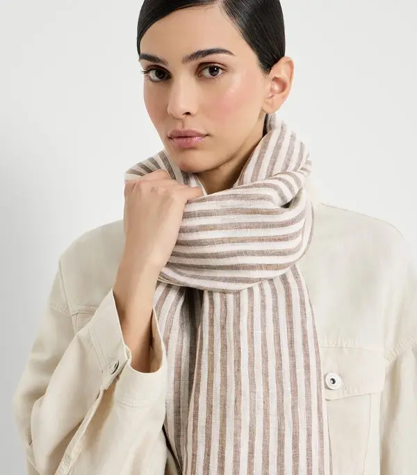 Brunello Cucinelli Linen-blend Stripe Scarf - Beige