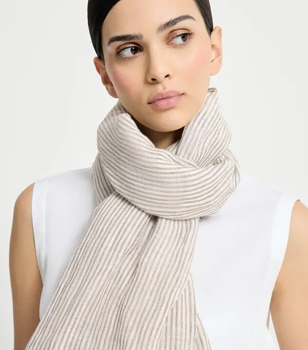 Brunello Cucinelli Linen-blend Stripe Scarf - Beige