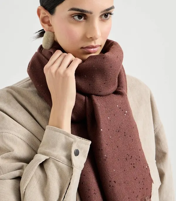 Brunello Cucinelli Cashmere-silk Sequinned Scarf - Red