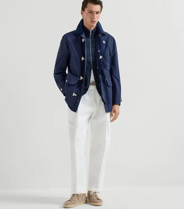 Brunello Cucinelli Cotton Geometric Jacquard Cardigan - Blue