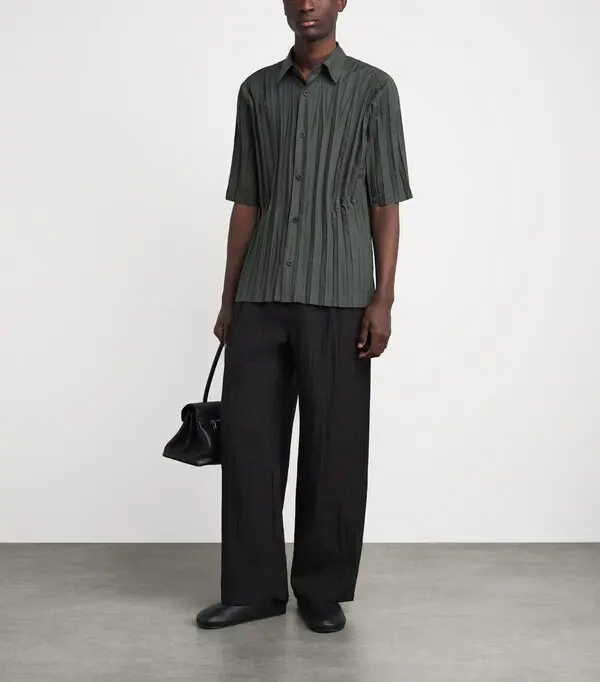 Issey Miyake Wrinkle Short-sleeve Oversized Shirt - Grey