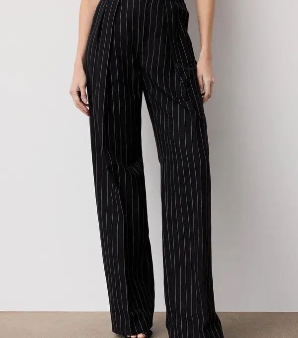 Ralph Lauren Cotton-linen-wool Stripe Jody Trousers - Black