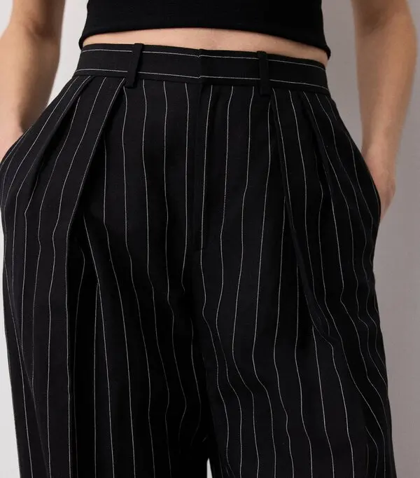 Ralph Lauren Cotton-linen-wool Stripe Jody Trousers - Black