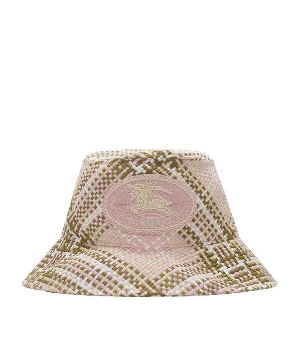 Burberry Raffia Bucket Hat With Knight Stamp - Pink