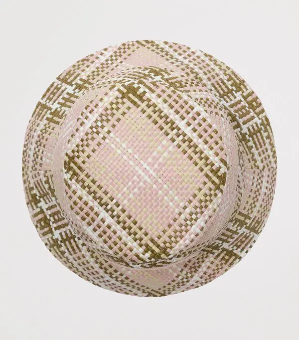 Burberry Raffia Bucket Hat With Knight Stamp - Pink
