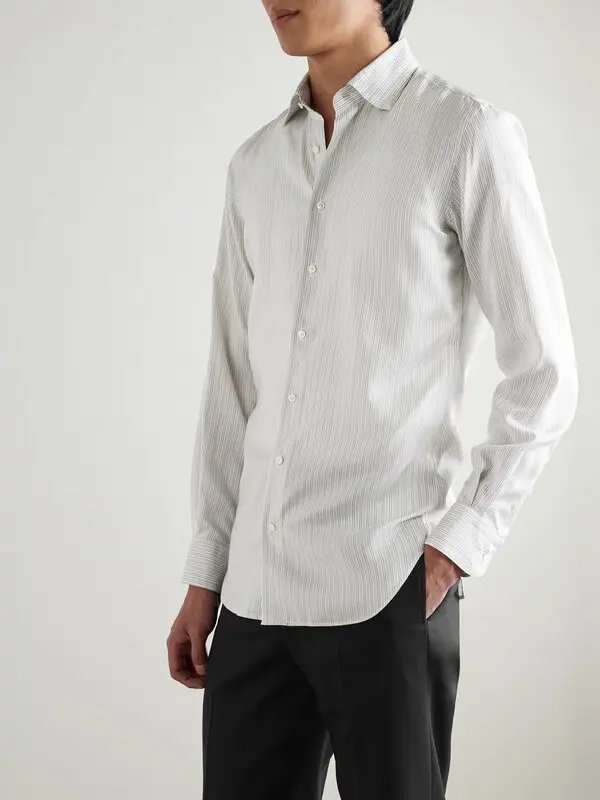 Husbands Slim-fit Striped Silk-poplin Shirt
