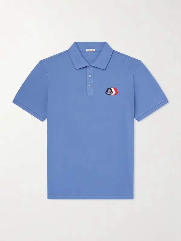 Moncler Logo-appliquéd Cotton-piqué Polo Shirt - Blue