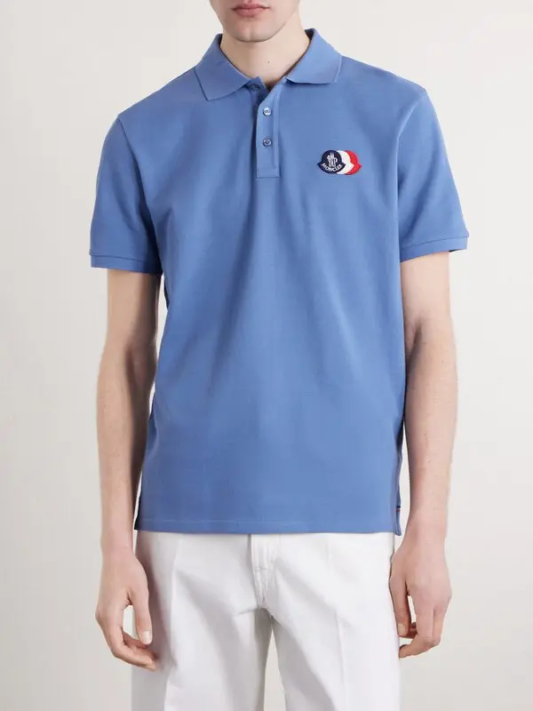 Moncler Logo-appliquéd Cotton-piqué Polo Shirt - Blue