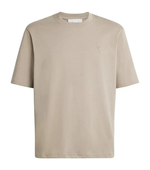 Ami Cotton Embossed Logo T-shirt - Beige