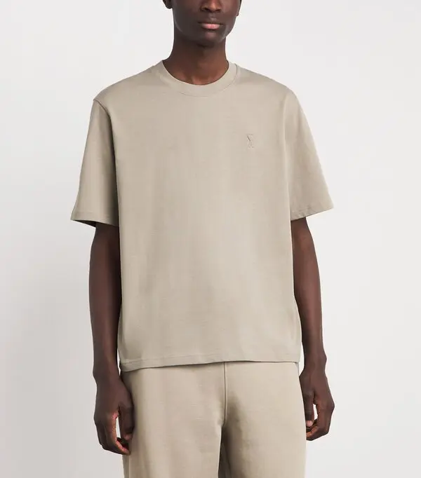 Ami Cotton Embossed Logo T-shirt - Beige