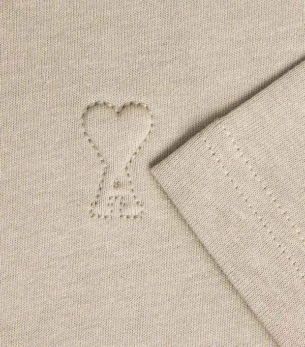 Ami Cotton Embossed Logo T-shirt - Beige