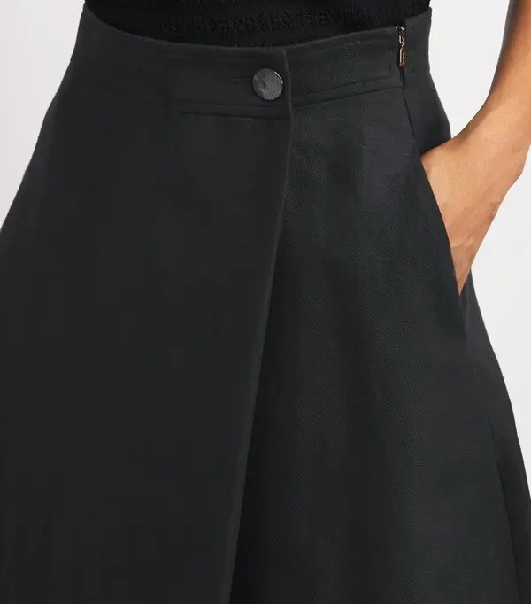 Agnona Linen Wrap Midi Skirt - Black