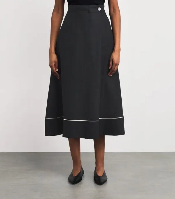 Agnona Linen Wrap Midi Skirt - Black