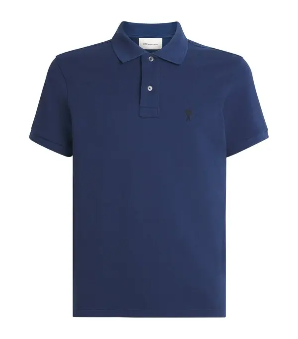 AMI Paris Organic Cotton De Coeur Polo Shirt - Blue