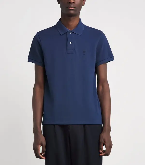 AMI Paris Organic Cotton De Coeur Polo Shirt - Blue