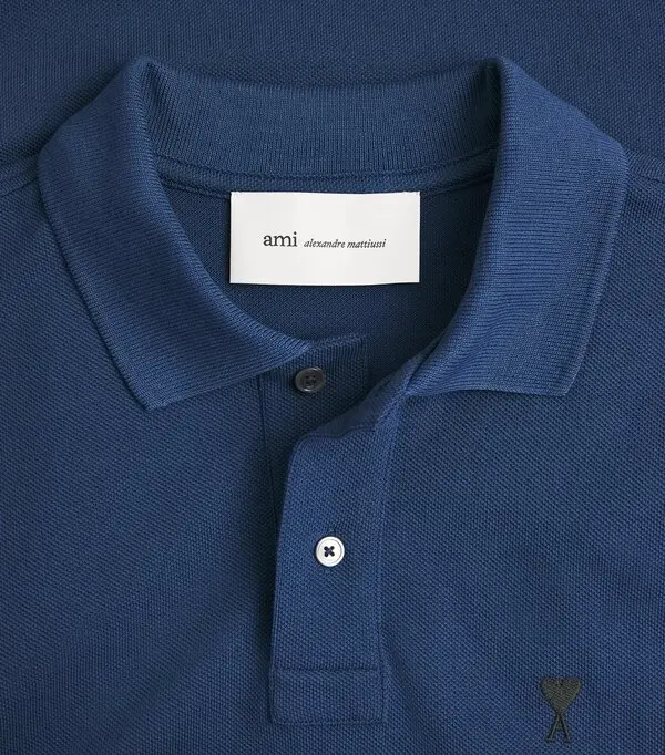 AMI Paris Organic Cotton De Coeur Polo Shirt - Blue